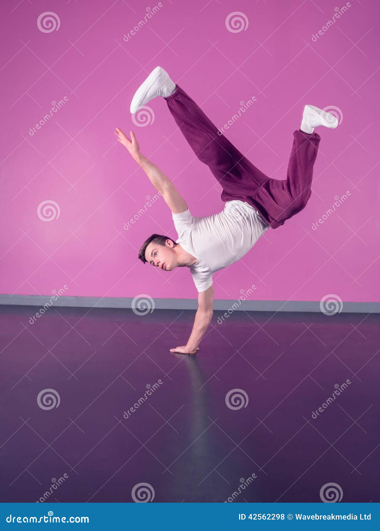 Cool Break Dancer Doing Handstand on One Hand Stock Photo - Image of ...