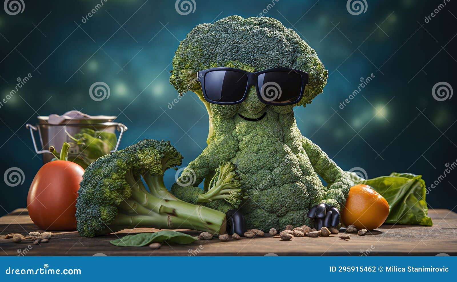 Cool Broccoli with Glasses: a Fun and Healthy Snack Stock Illustration ...