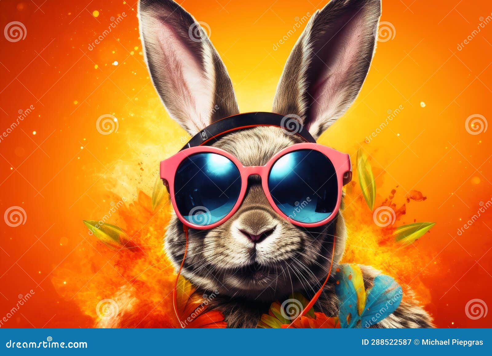Cool Bunny with Sunglasses on Colored Background Stock Illustration ...