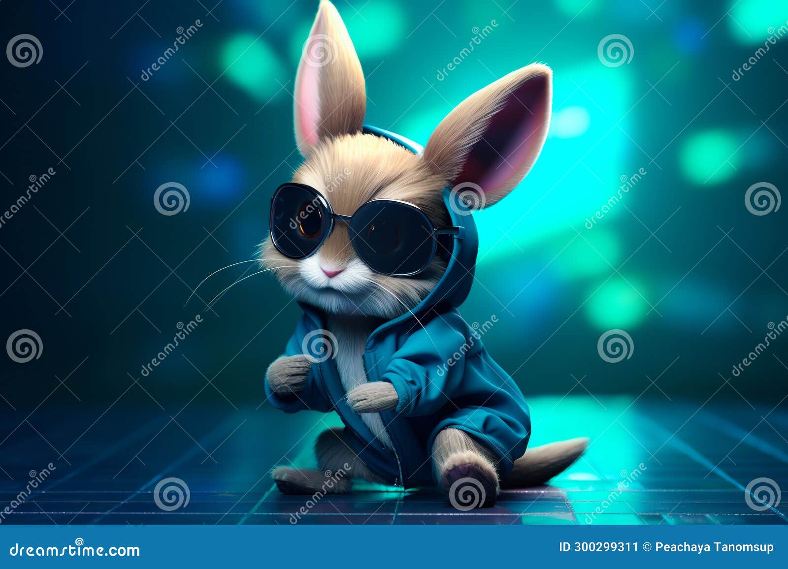 Cool Bunny with Sunglasses on Technology Background. Generative Ai ...