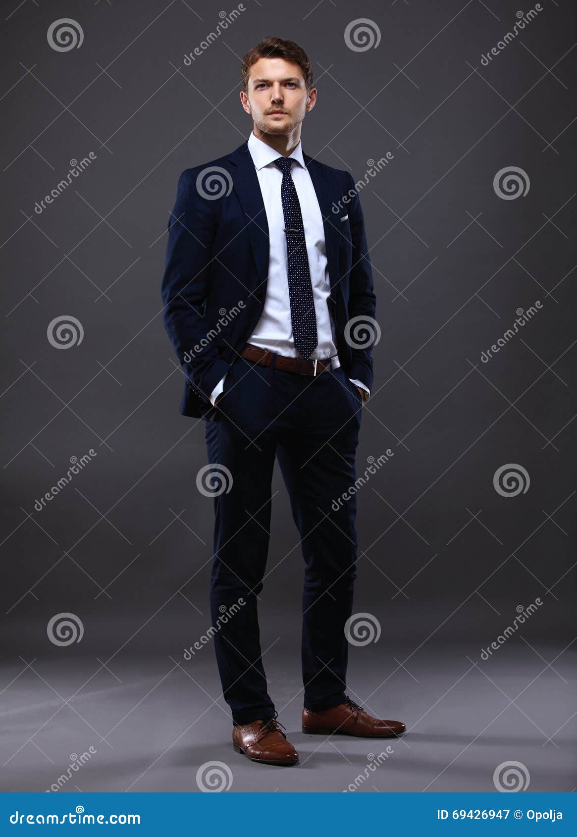Cool Businessman Standing on Grey Stock Image - Image of people, male ...
