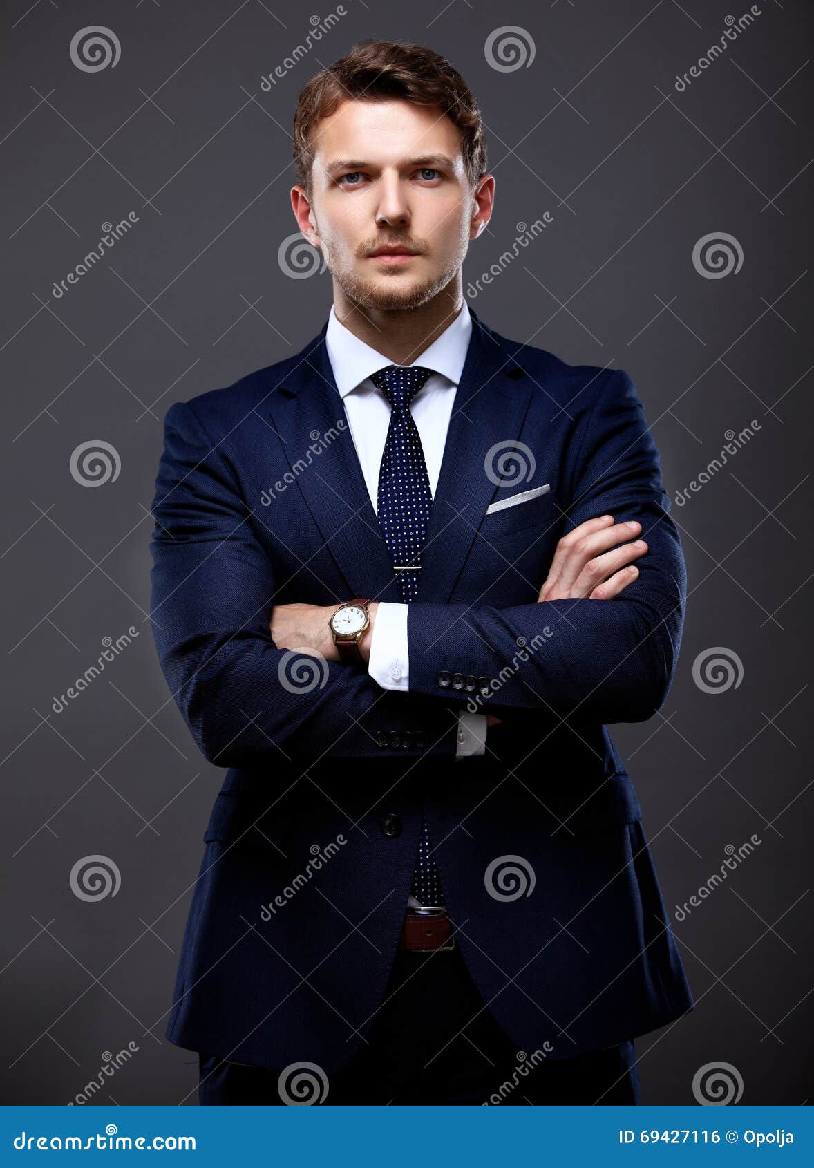 Cool Businessman Standing on Grey Stock Photo - Image of color ...