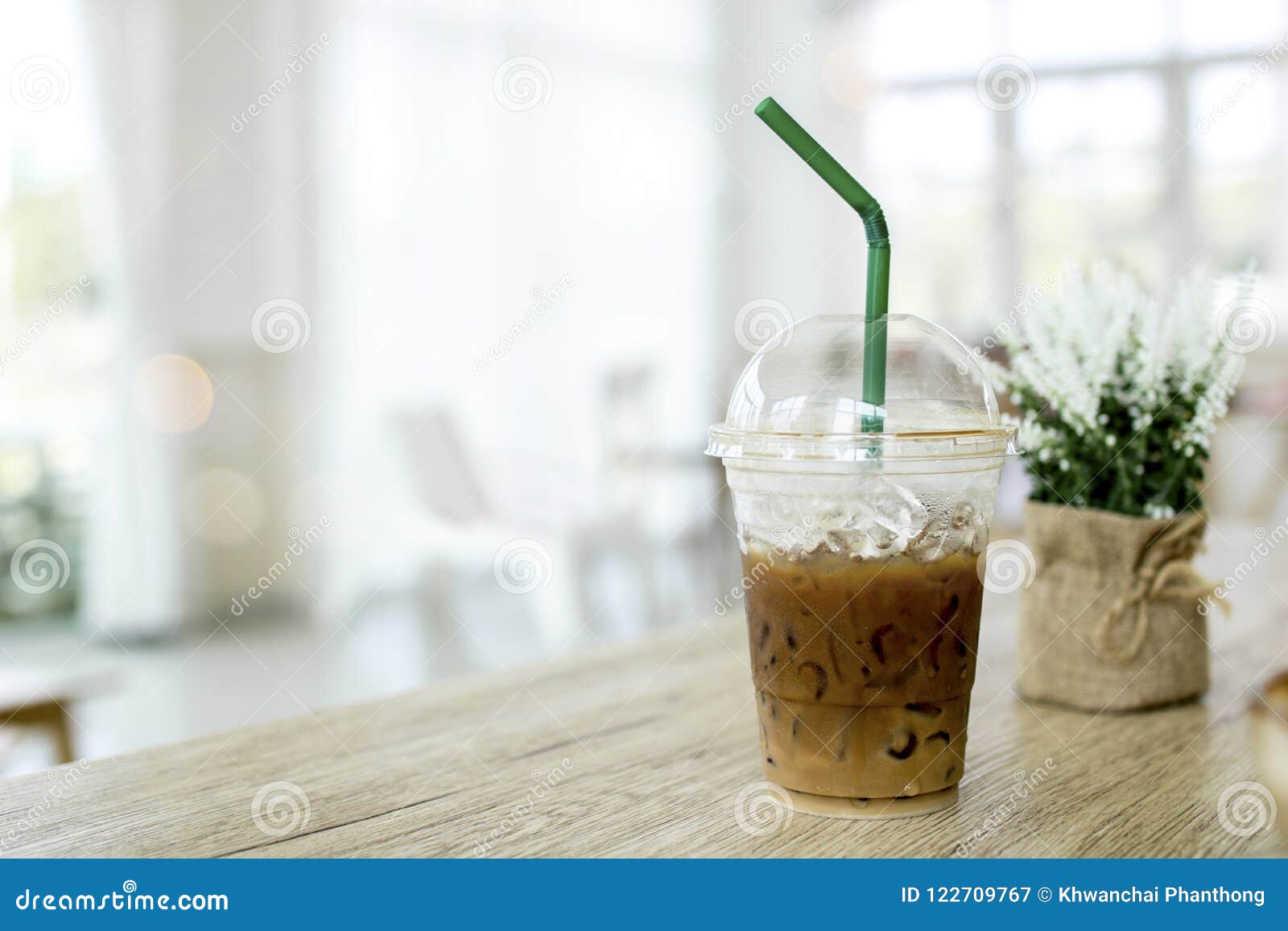 Cool Cappuccino and Ice Coffee Cup on Table in Cafe Stock Image - Image ...