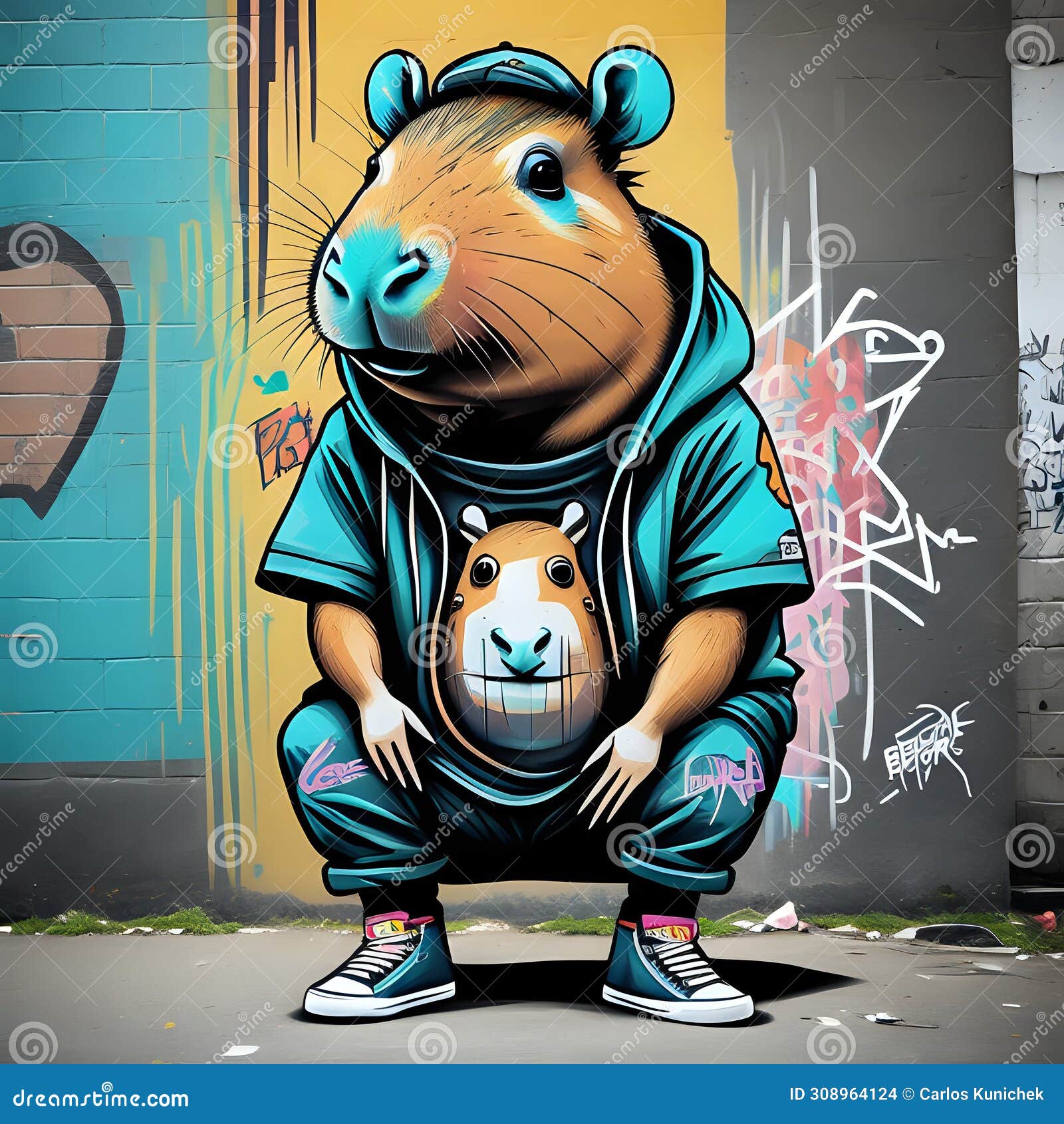 Cool Capybara Doodle Art Painting With Low Poly Style Royalty-Free ...