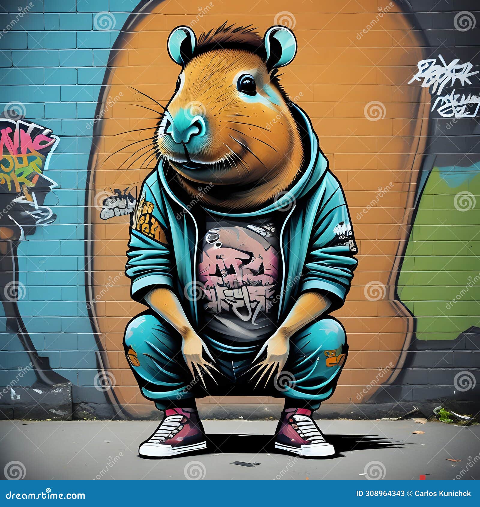 Cool Capybara Doodle Art Painting With Low Poly Style Royalty-Free ...