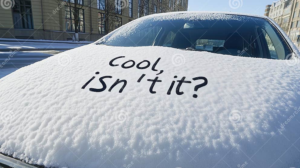 Cool Car Covered in Snow with Playful Message on Windshield Stock ...