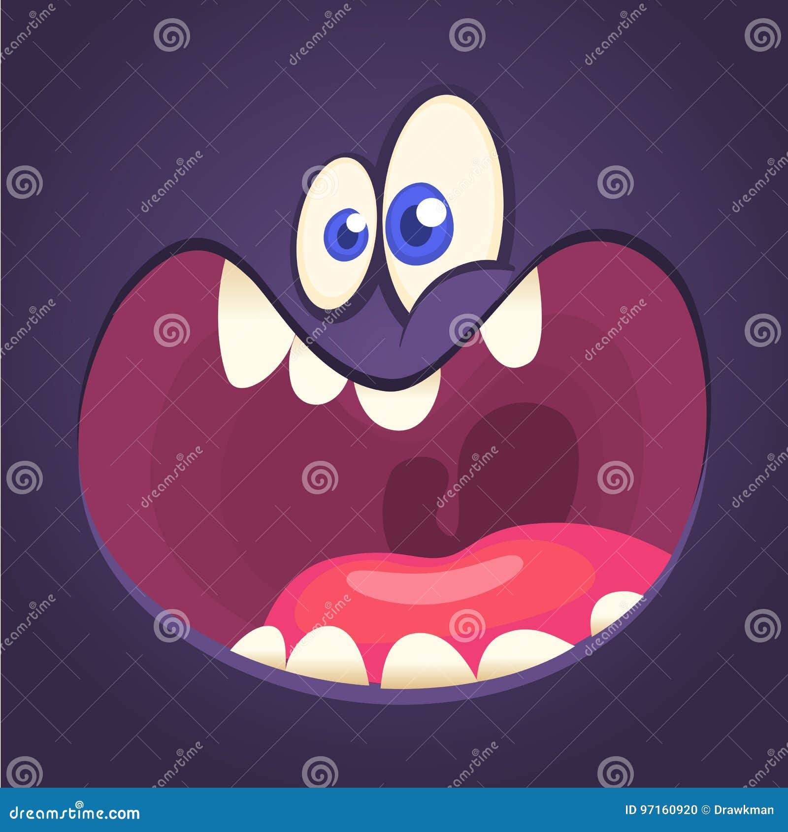 Cool Cartoon Black Monster Face Yelling. Halloween Vector Illustration ...