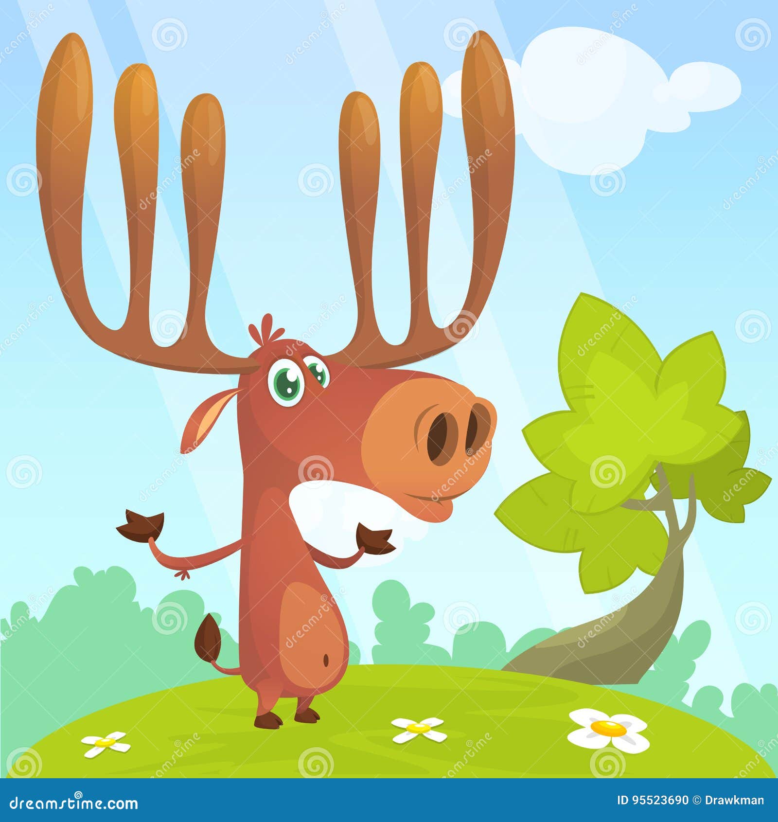 Cool Cartoon Moose Character. Vector Moose Illustration Isolated Stock ...