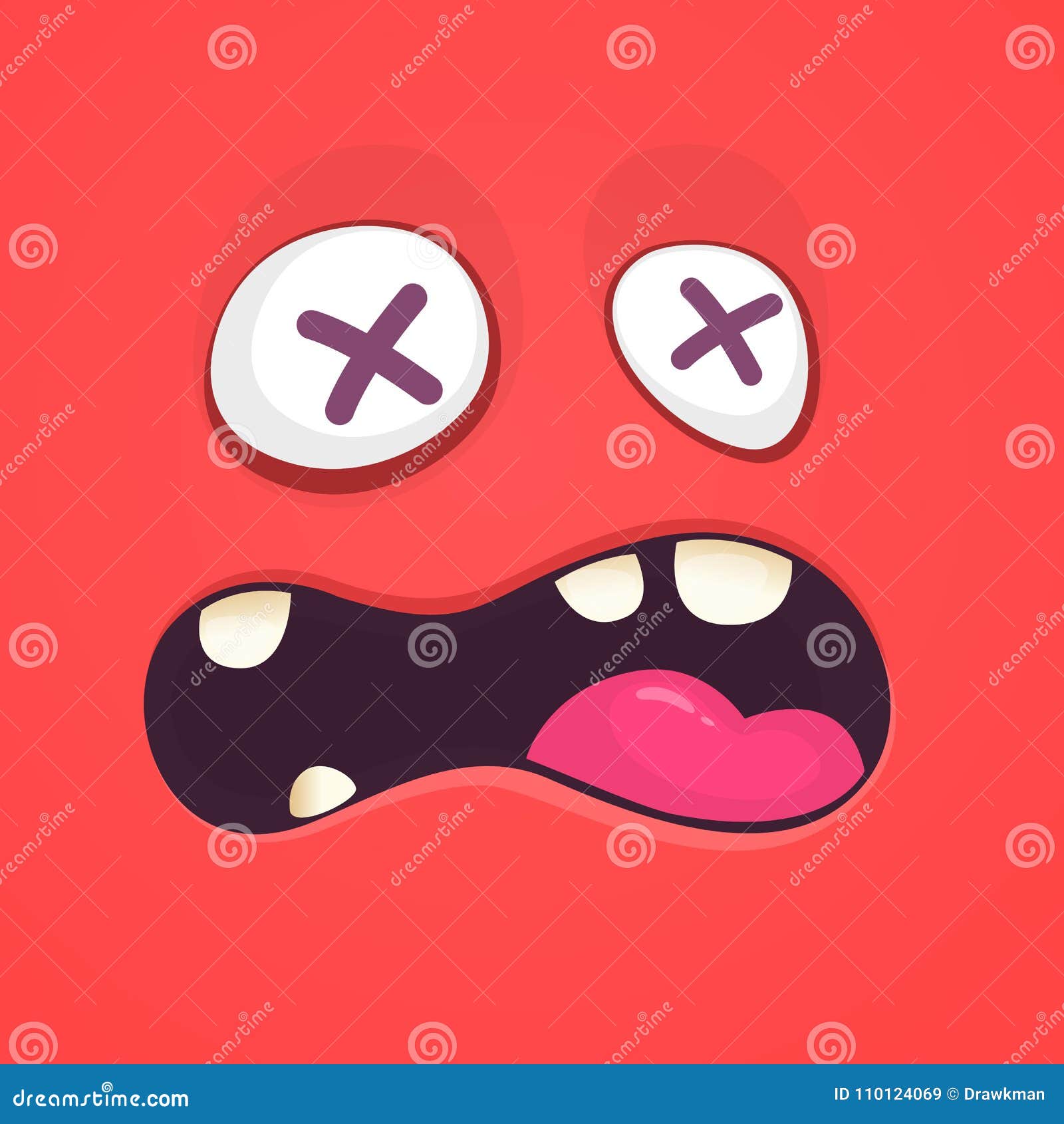 Cool Cartoon Red Monster Face. Vector Halloween Illustration. Stock ...