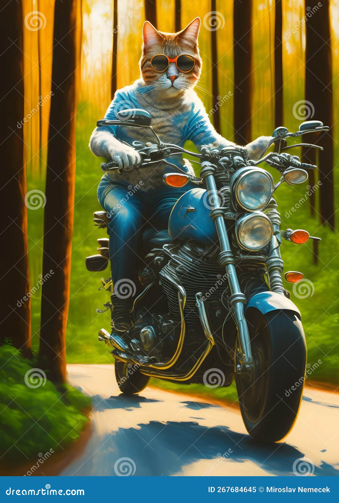 Cool Cat on Motorcycle, Generative AI Illustration Stock Illustration ...