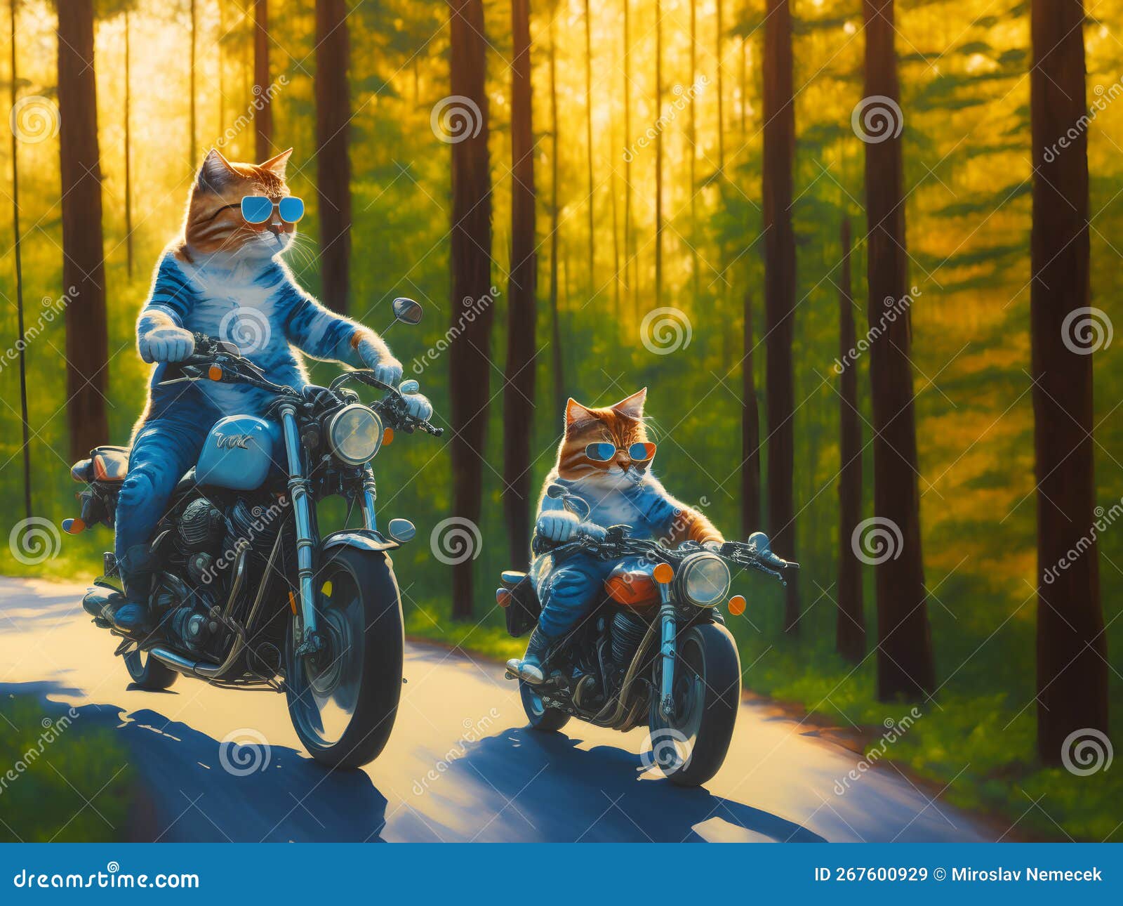 Cool Cat on Motorcycle, Generative AI Illustration Stock Illustration ...