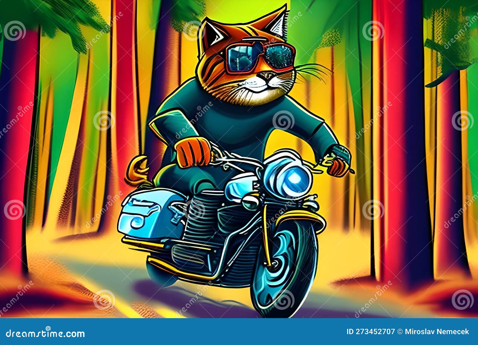 Cool Cat on Motorcycle, Generative AI Illustration Stock Illustration ...
