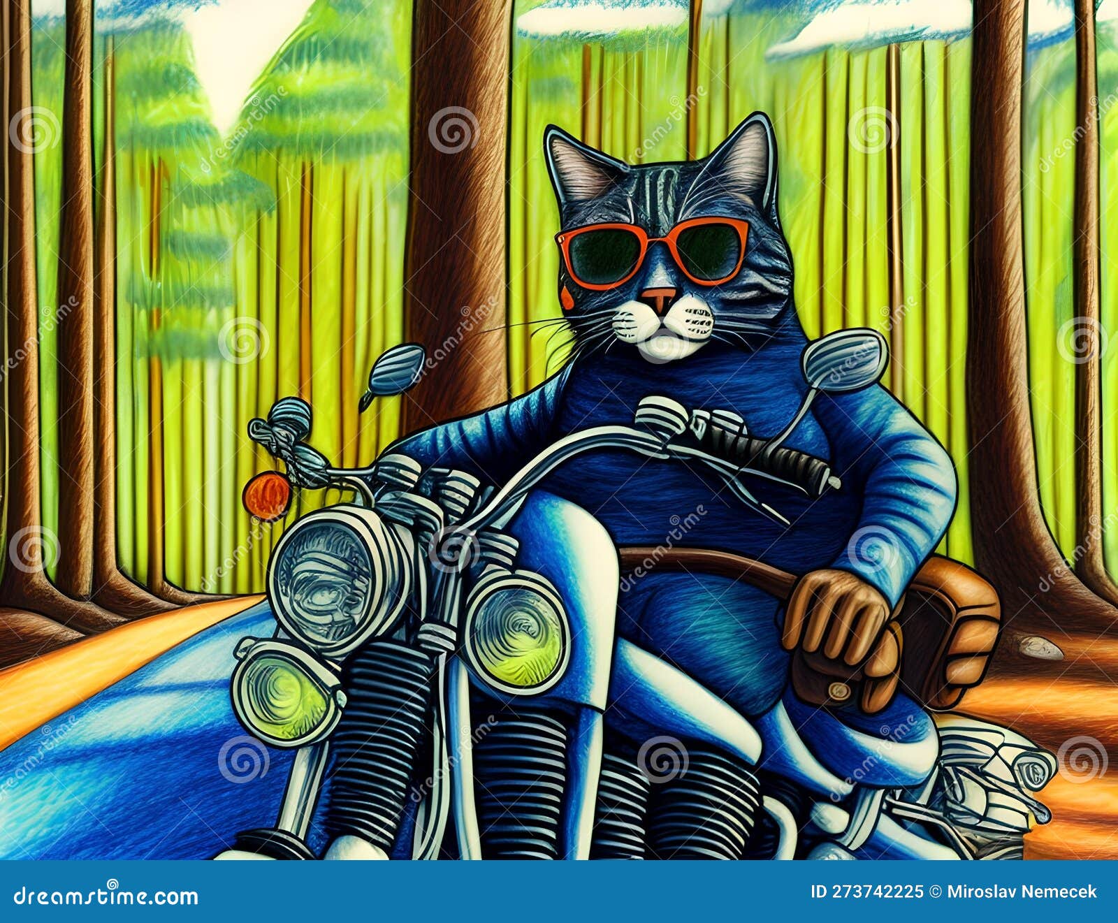 Cool Cat on Motorcycle, Generative AI Illustration Stock Illustration ...