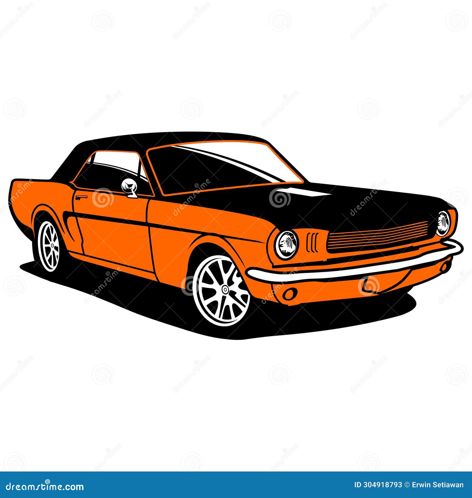 Cool Classic Car Orange Front Side View Vector Art Stock Illustration ...