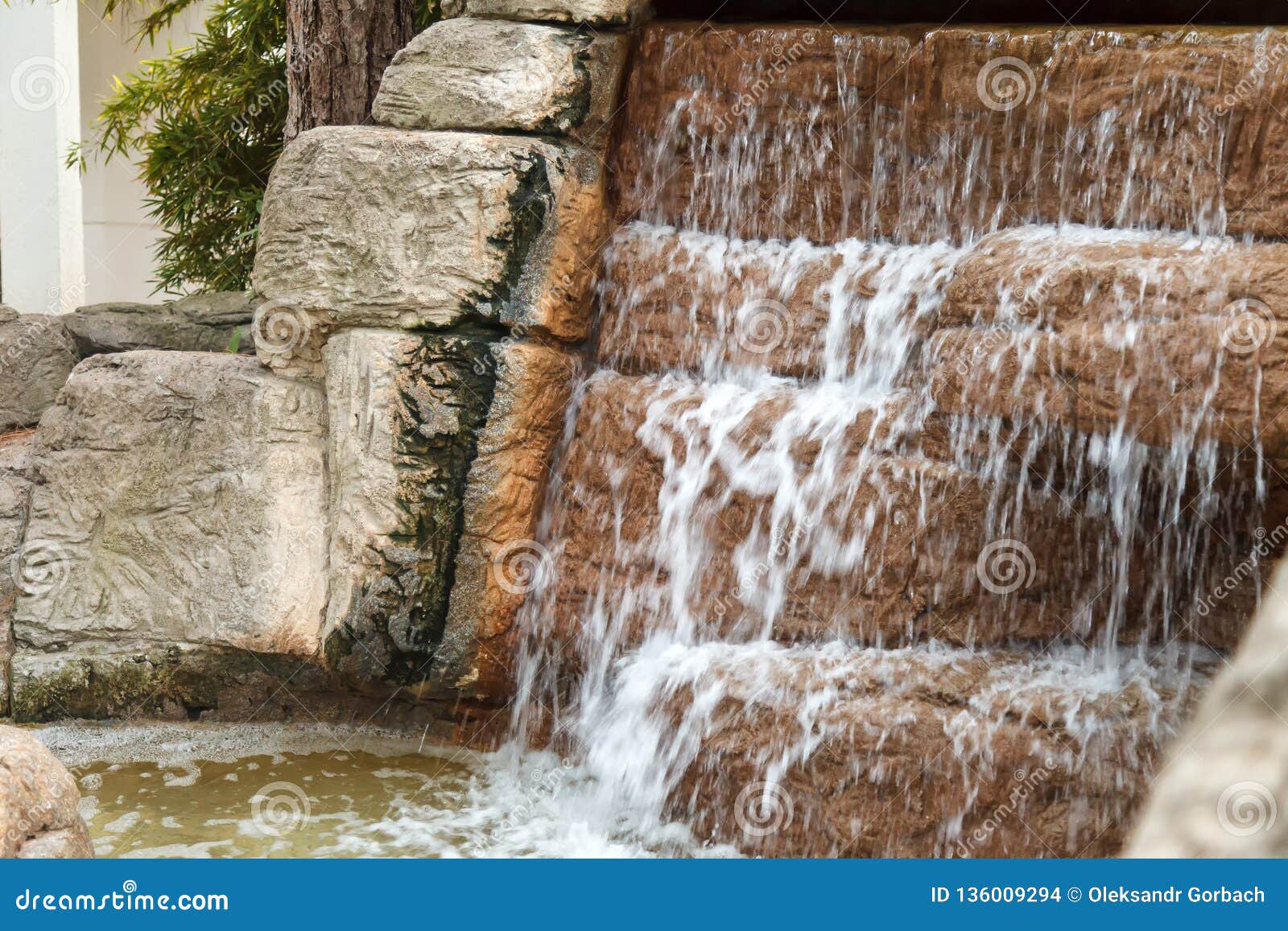 Clear Water Flows through an Artificial Waterfall Cascade Stock Photo ...
