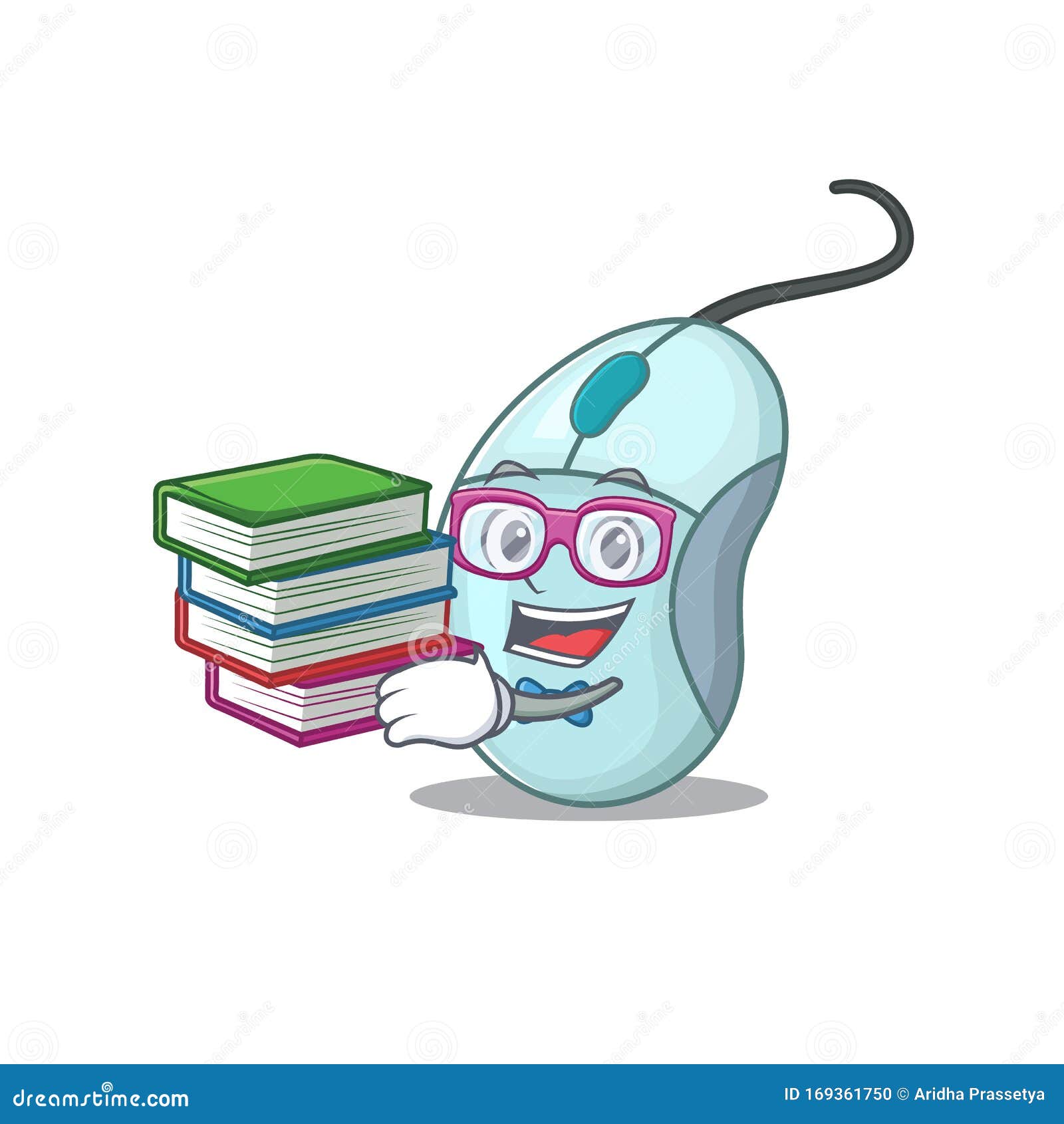 Cool and Clever Student Computer Mouse Mascot Cartoon with Book Stock ...