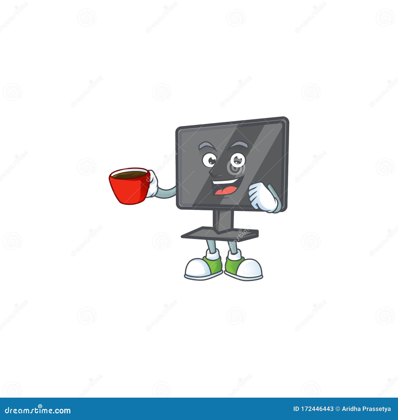 Cool Computer Screen Cartoon Character with a Cup of Coffee Stock ...