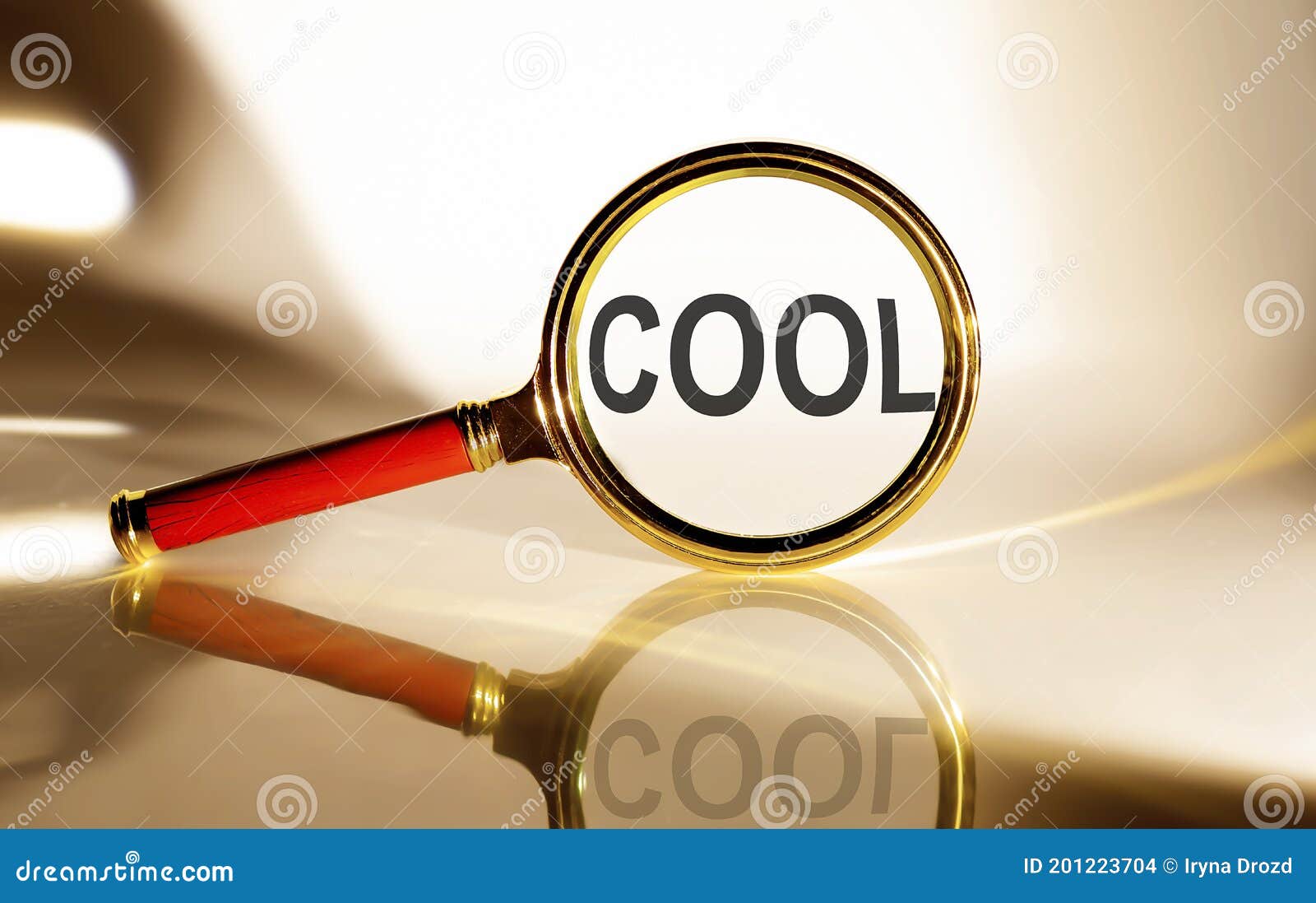 COOL Concept. Magnifier Glass with Text on White Background in Sunlight ...