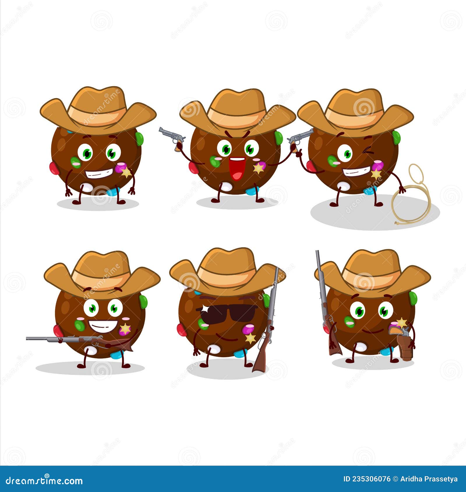 Cool Cowboy Chocolate Candy Cartoon Character with a Cute Hat Stock ...