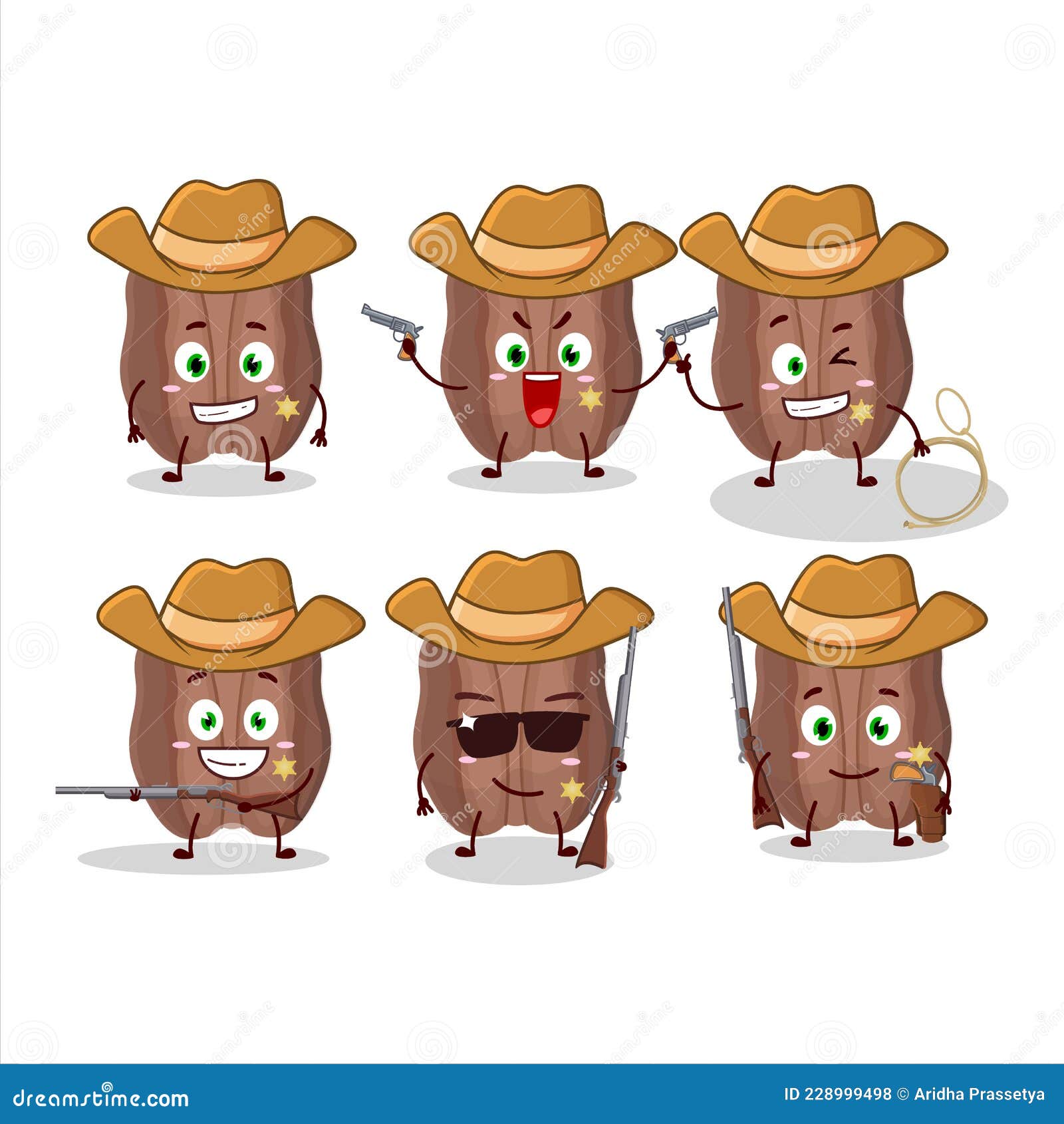 Cool Cowboy Pecans Cartoon Character with a Cute Hat Stock Vector ...
