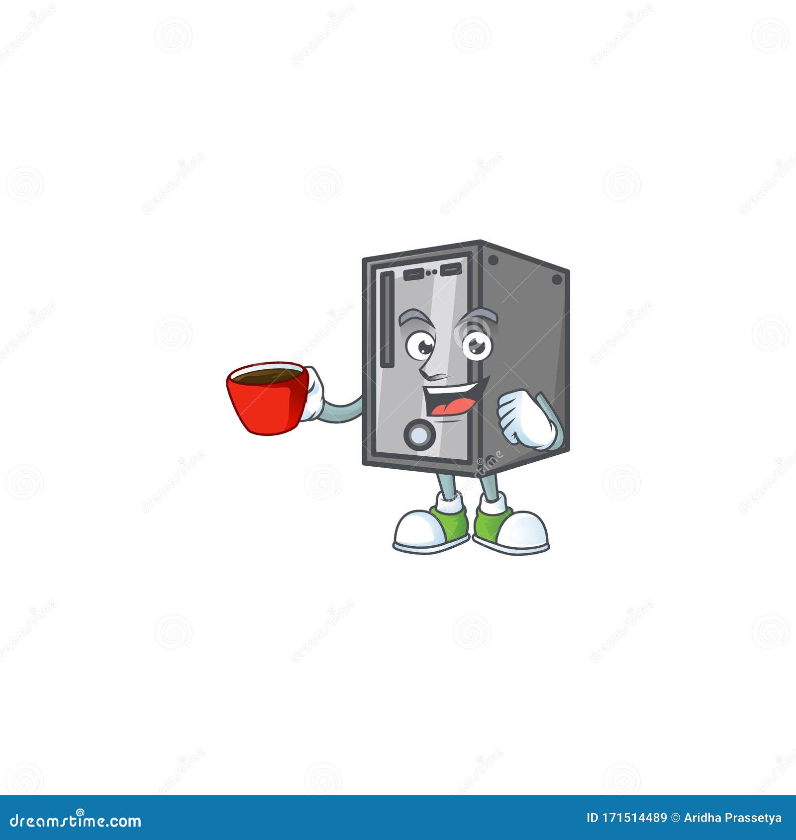 Cool CPU Cartoon Character with a Cup of Coffee Stock Vector ...