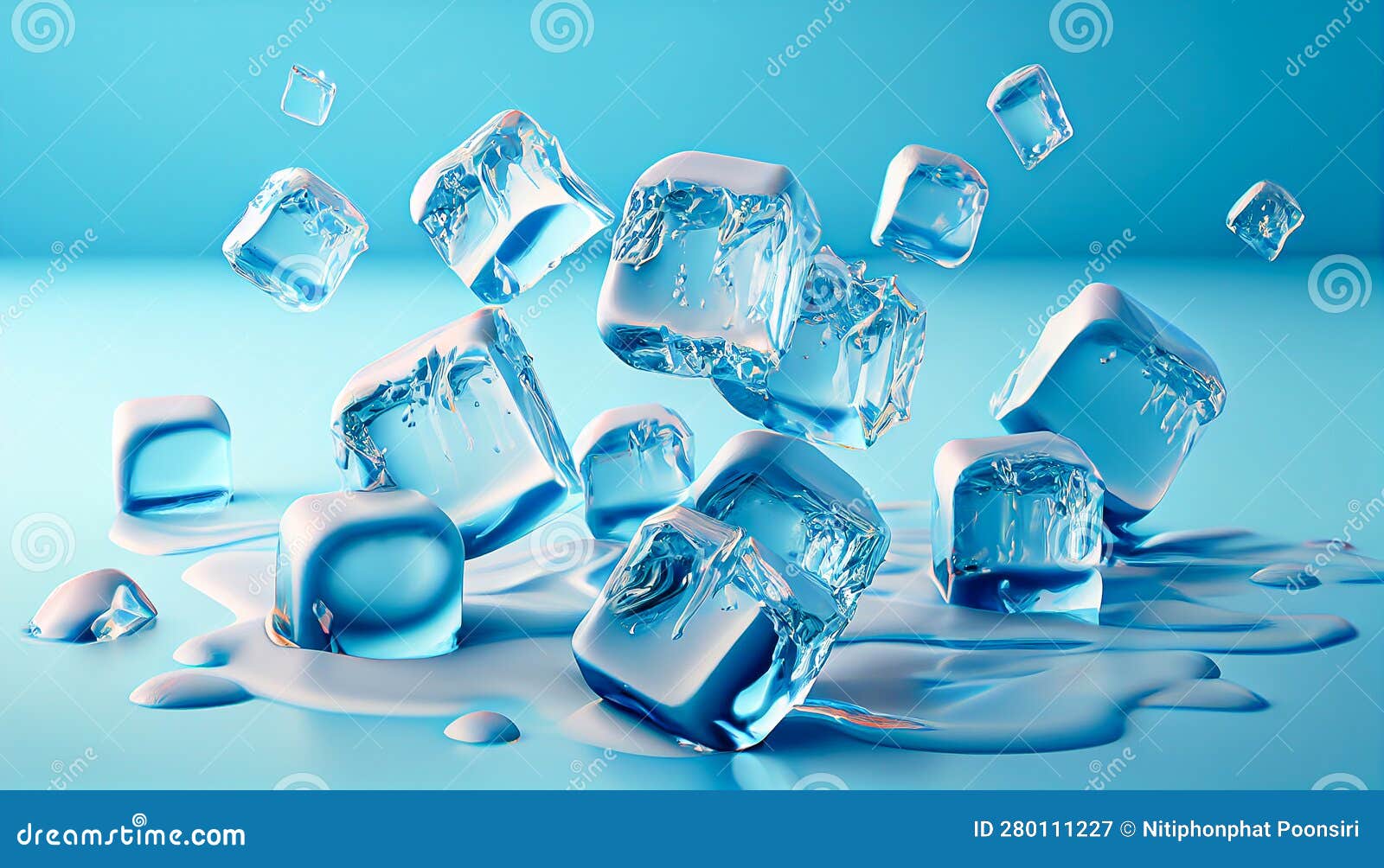 Cool Cubes of Ice Ready To Serve. Cold Square Ice Cubes with Various ...