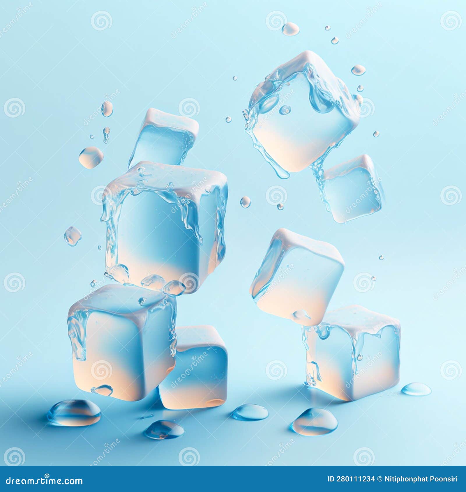 Cool Cubes of Ice Ready To Serve. Cold Square Ice Cubes with Various ...