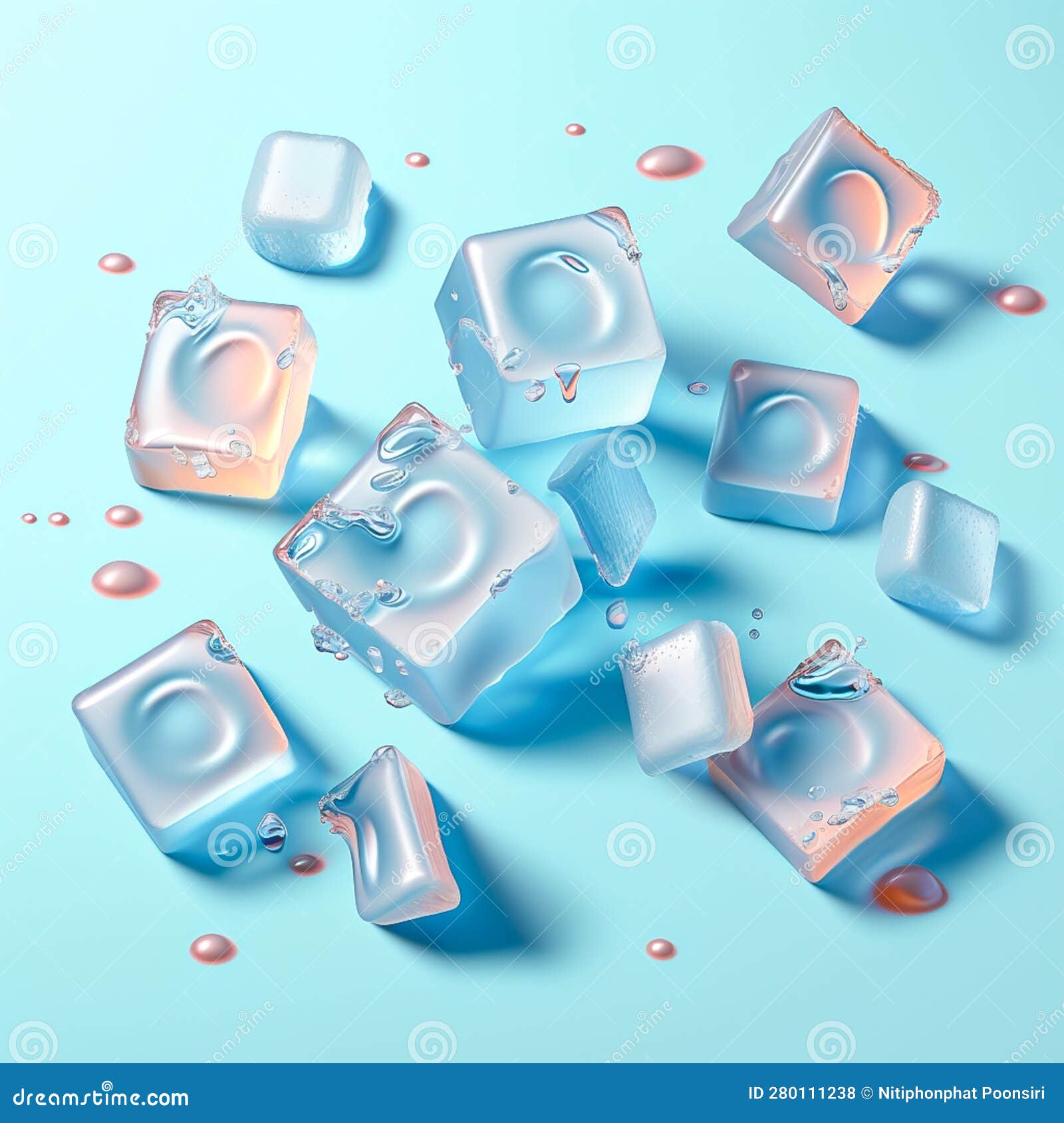 Cool Cubes of Ice Ready To Serve. Cold Square Ice Cubes with Various ...