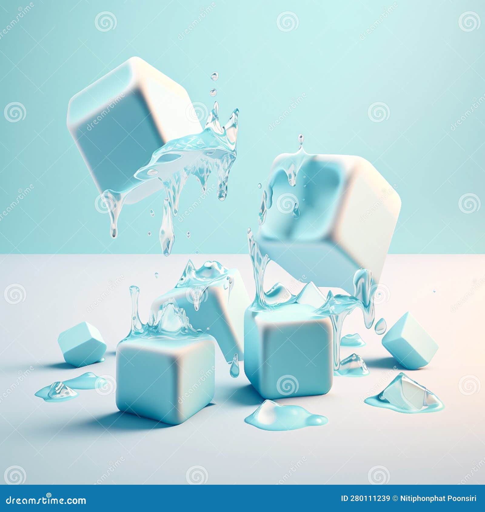 Cool Cubes of Ice Ready To Serve. Cold Square Ice Cubes with Various ...