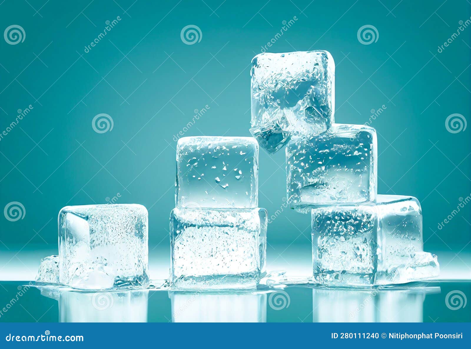 Cool Cubes of Ice Ready To Serve. Cold Square Ice Cubes with Various ...