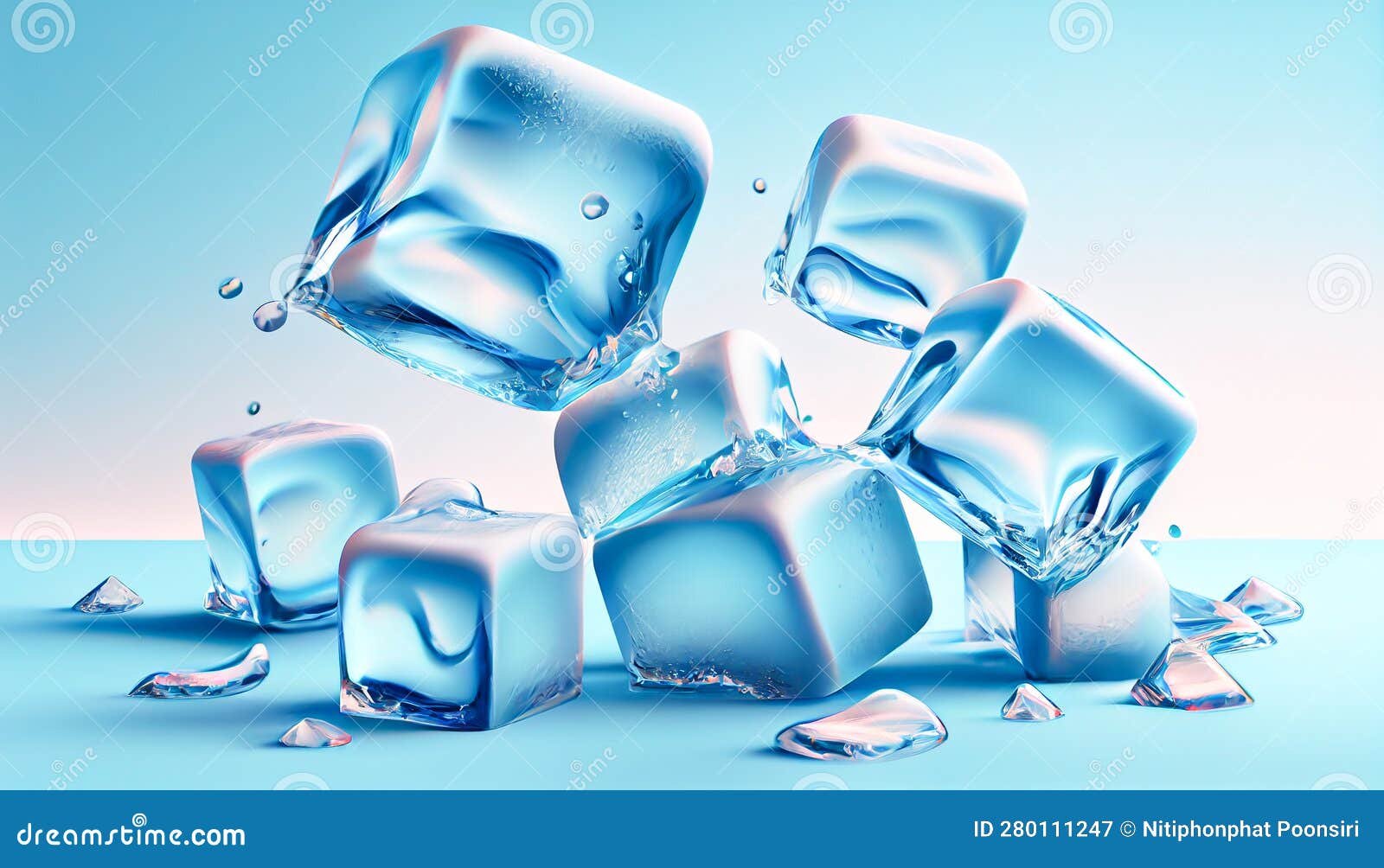 Cool Cubes of Ice Ready To Serve. Cold Square Ice Cubes with Various ...