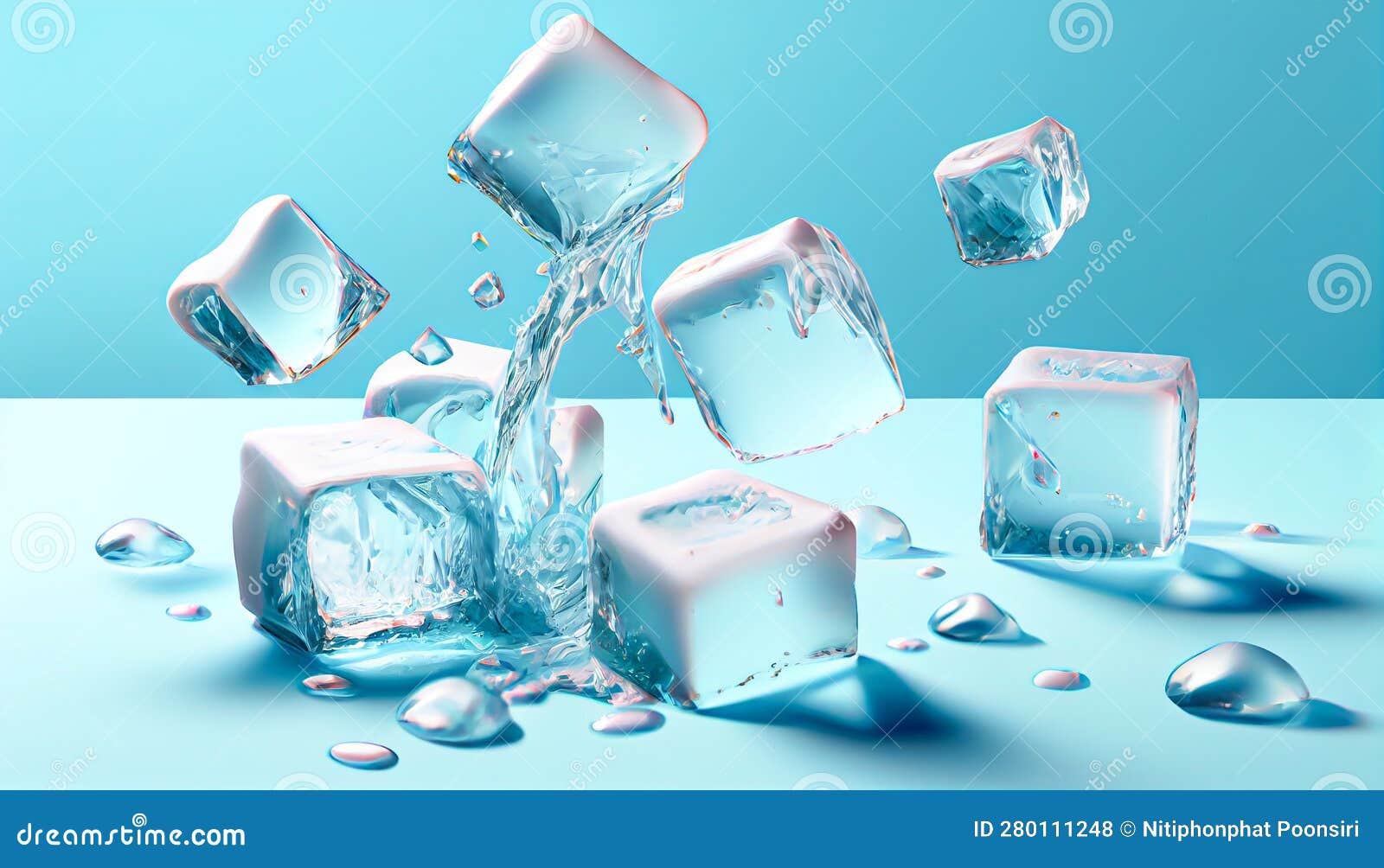 Cool Cubes of Ice Ready To Serve. Cold Square Ice Cubes with Various ...