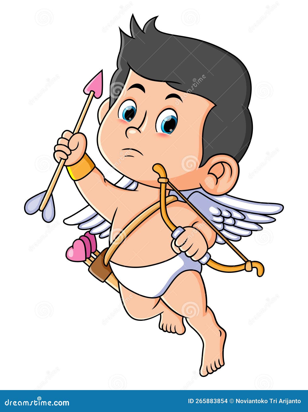 The Cool Cupid is Posing in the Sky while Flying with Love Arrow Stock ...