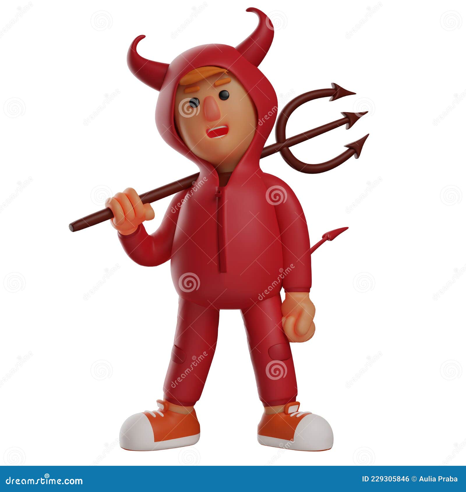 Cool 3D Red Devil Cartoon Design Holding a Trident Stock Illustration ...