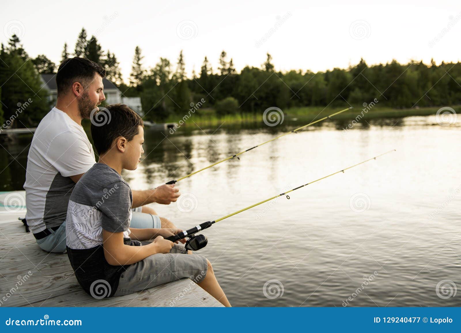 Cool Dad and Son Fishing on Lake Stock Image - Image of offspring ...