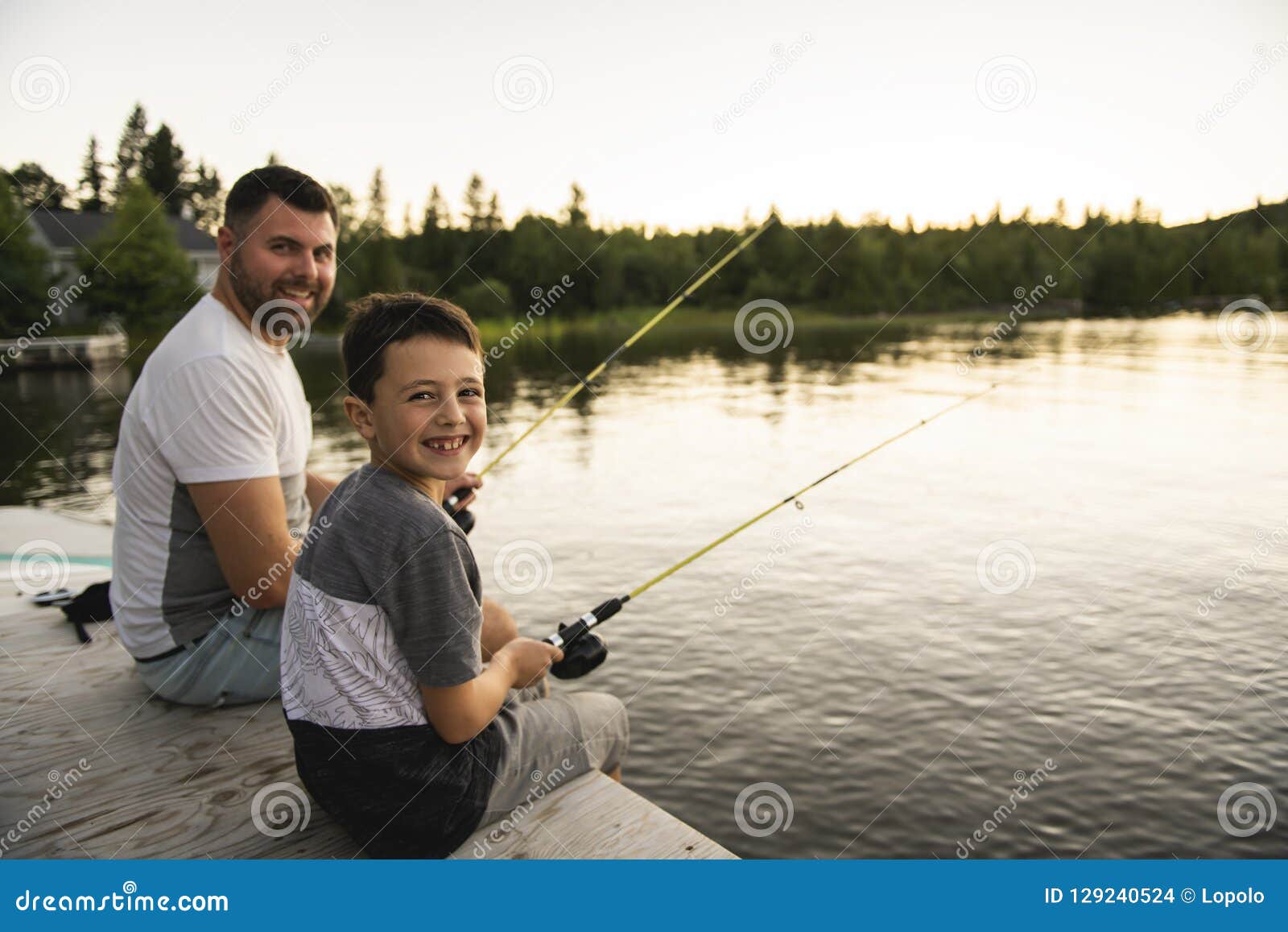 Cool Dad and Son Fishing on Lake Stock Photo - Image of bridge ...