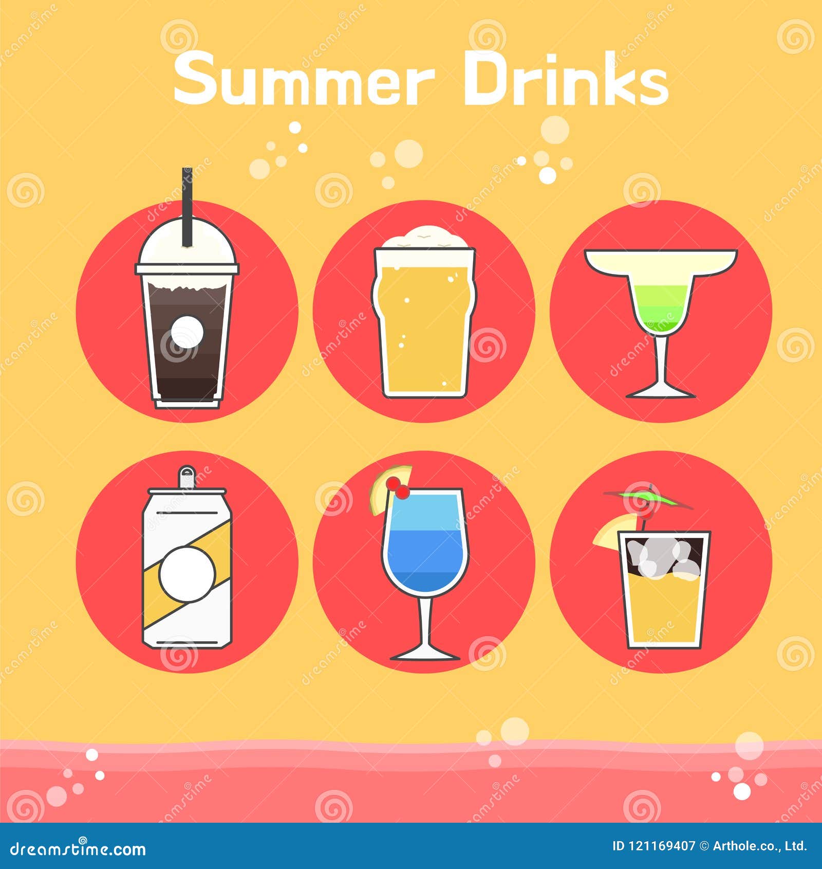 Cool and Delicious Summer Drinks Stock Illustration - Illustration of ...
