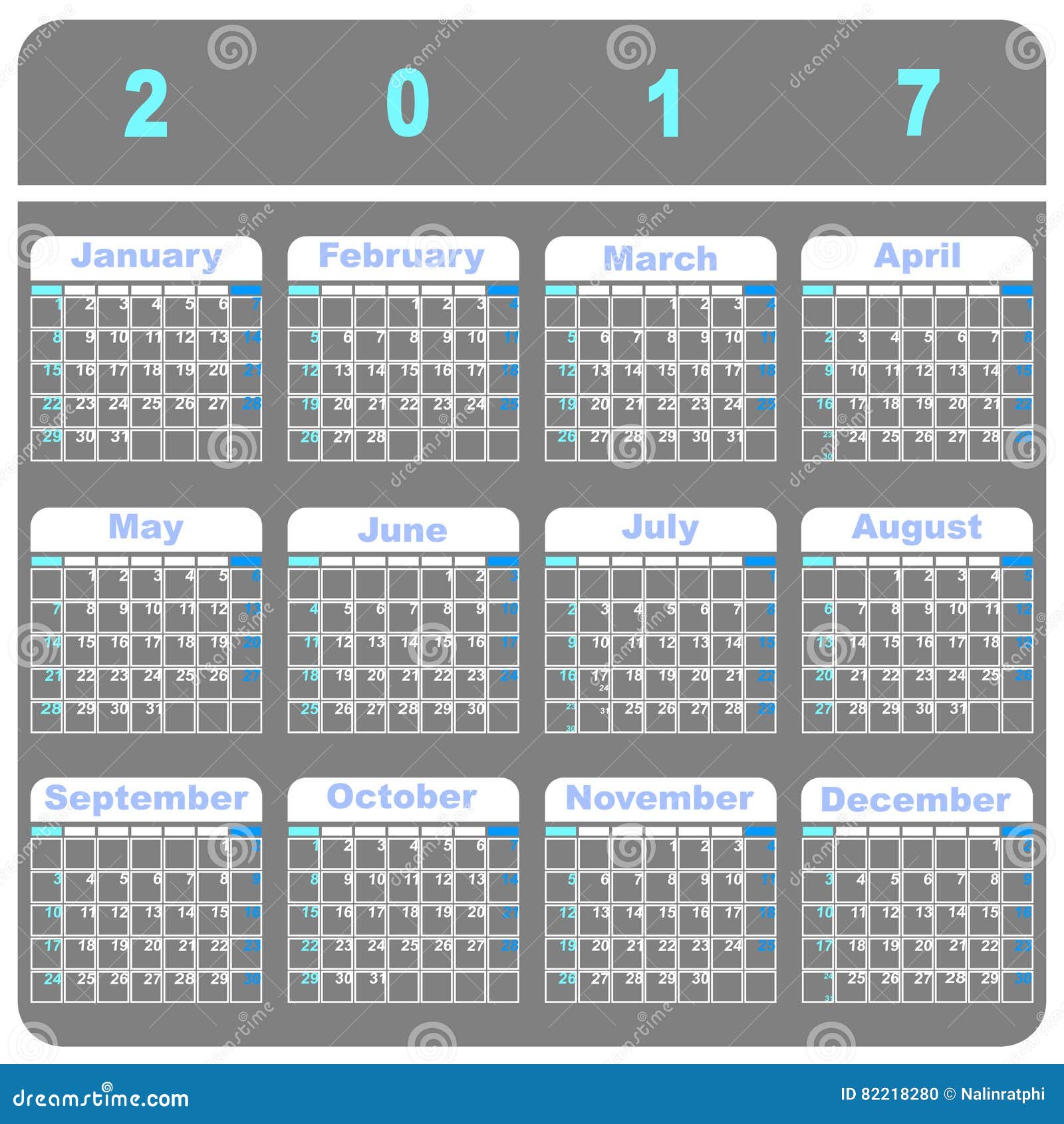 Cool Demo 2017 Calendar Template Stock Vector - Illustration of note ...