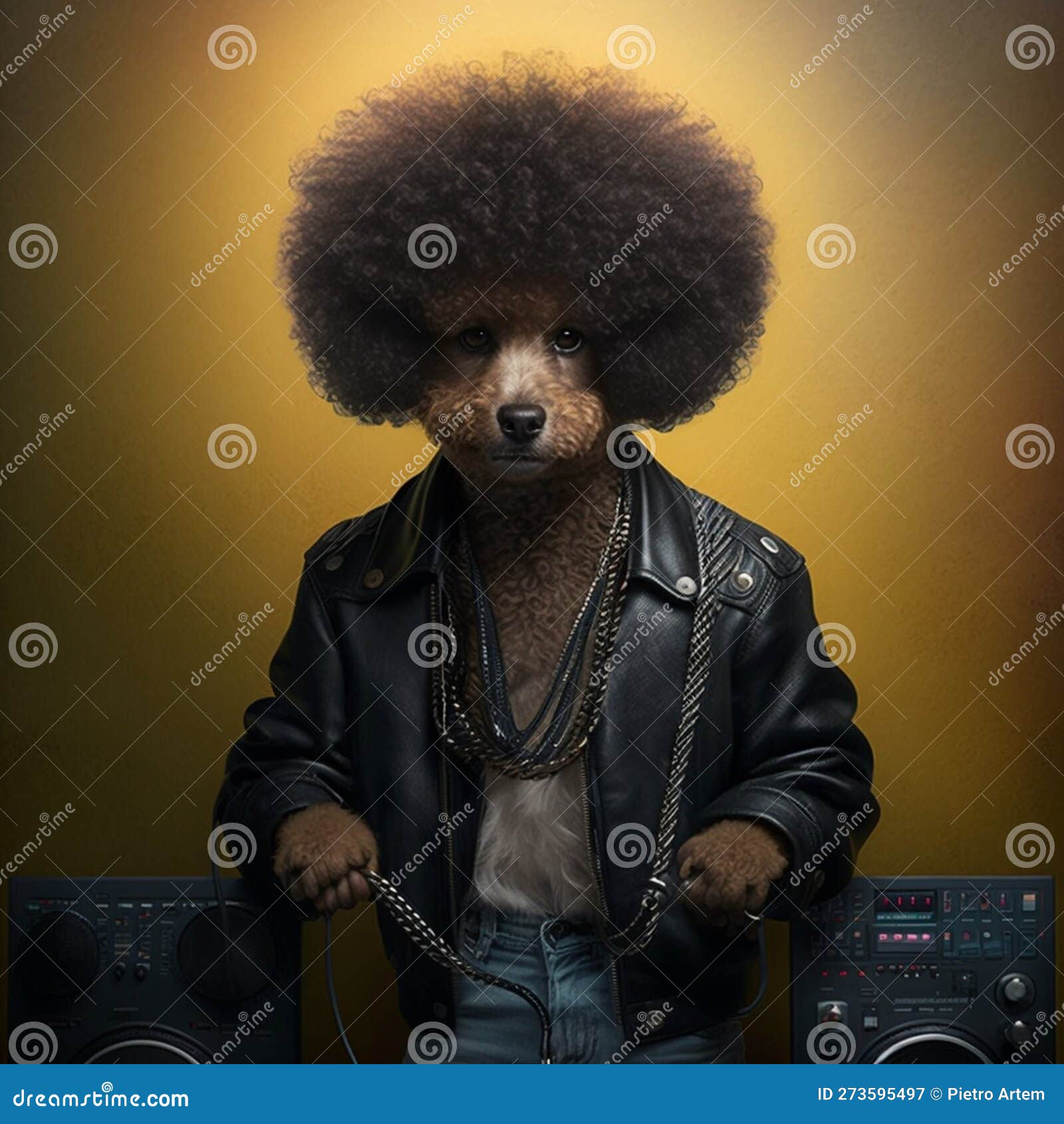A Cool Dog DJing Wearing a Black Leather Jacket, Generative AI Stock ...