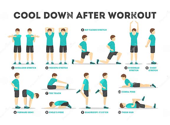 Cool Down after Workout Exercise Set. Collection Stock Vector ...