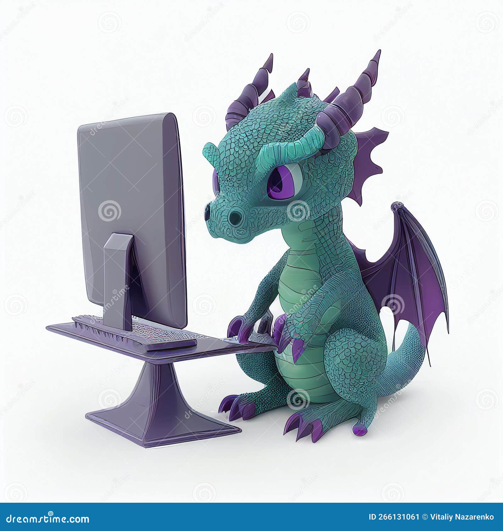 Cool Dragon Uses Computer. AI Generated. Stock Illustration ...
