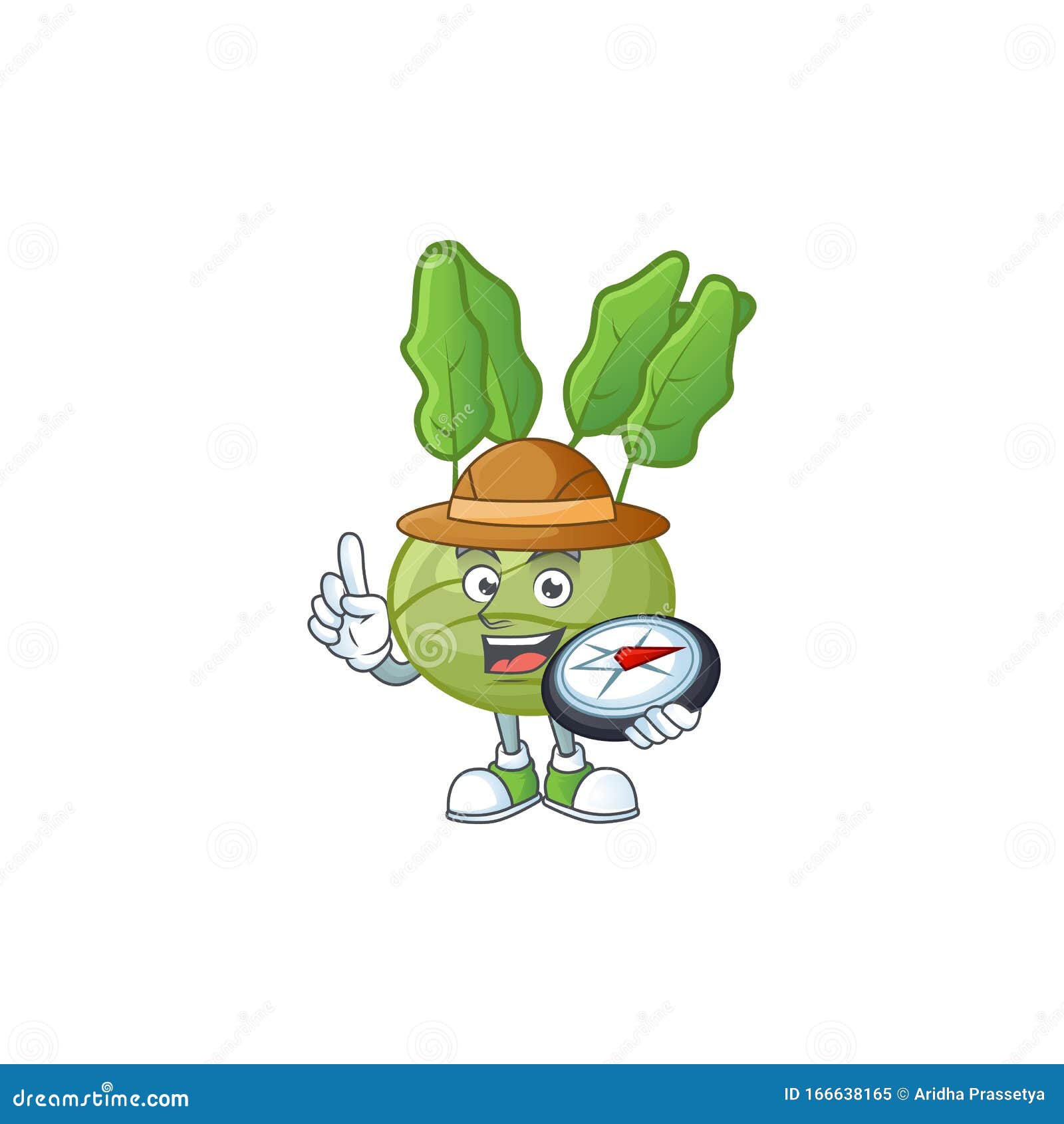 Cool Explorer Kohlrab Cartoon Character with a Compass Stock Vector ...