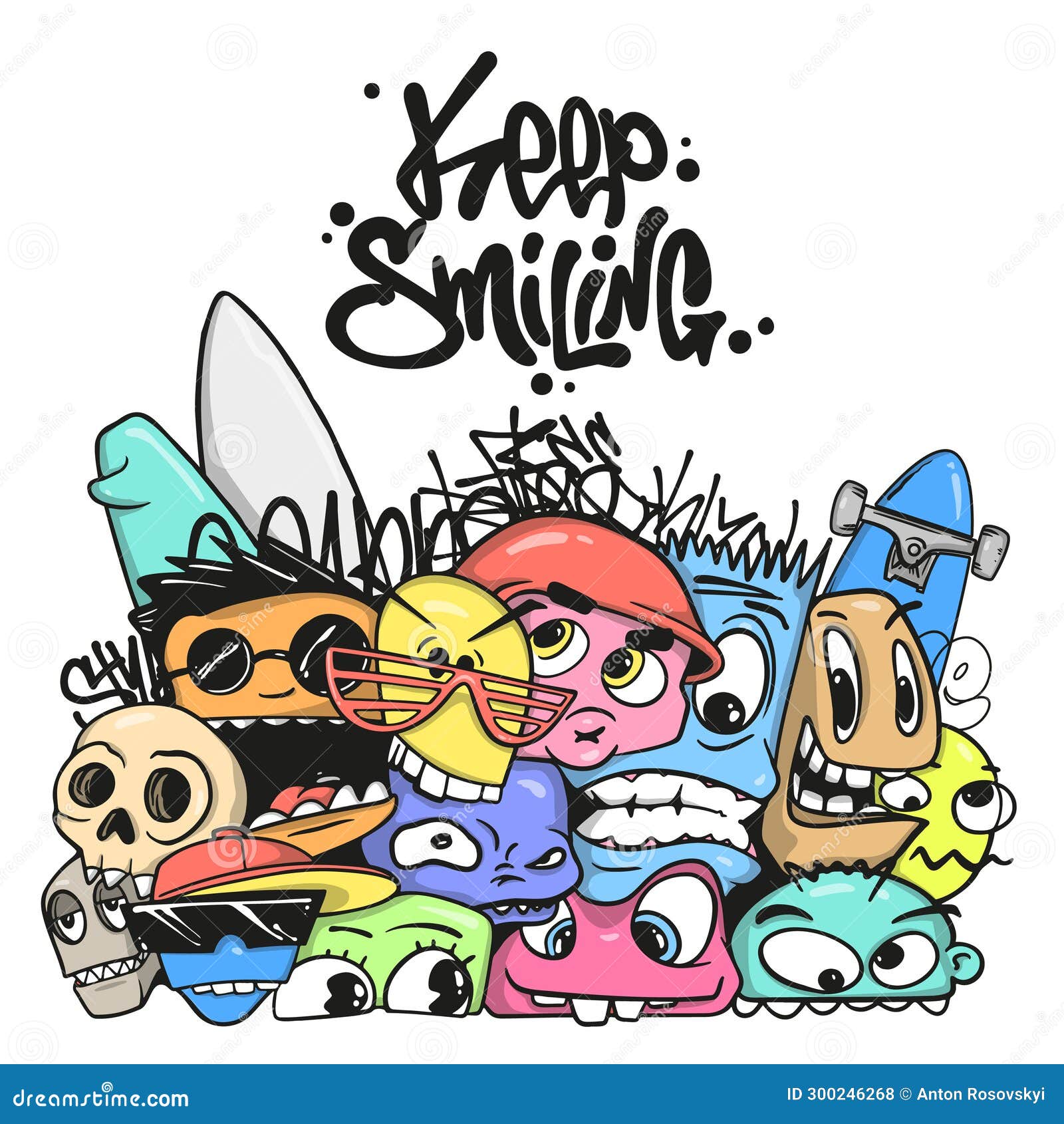 Cool Faces, Hand Drawing Doodle, Keep Smiling Stock Vector ...