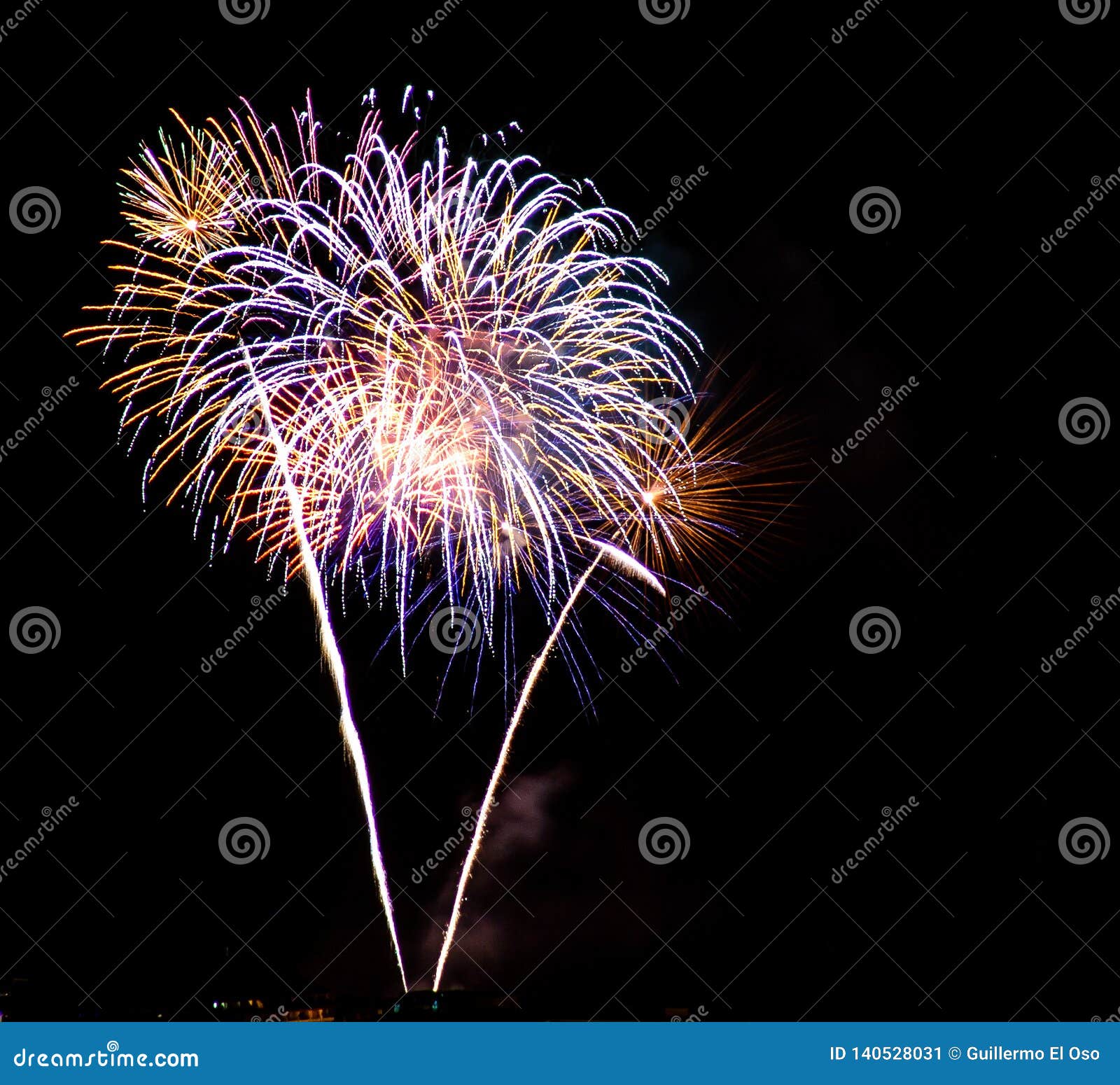 Cool Fireworks Over a City by Night Stock Image - Image of festive ...