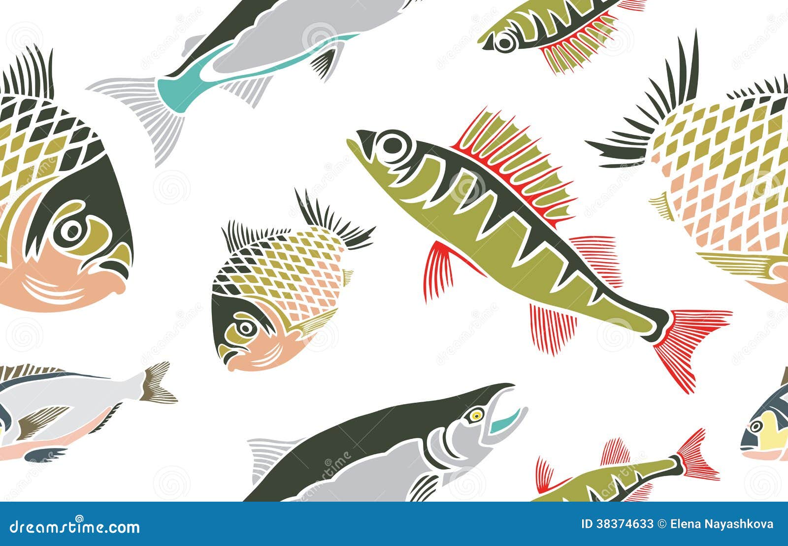 Cool Fish Seamless Pattern stock illustration. Illustration of italian ...