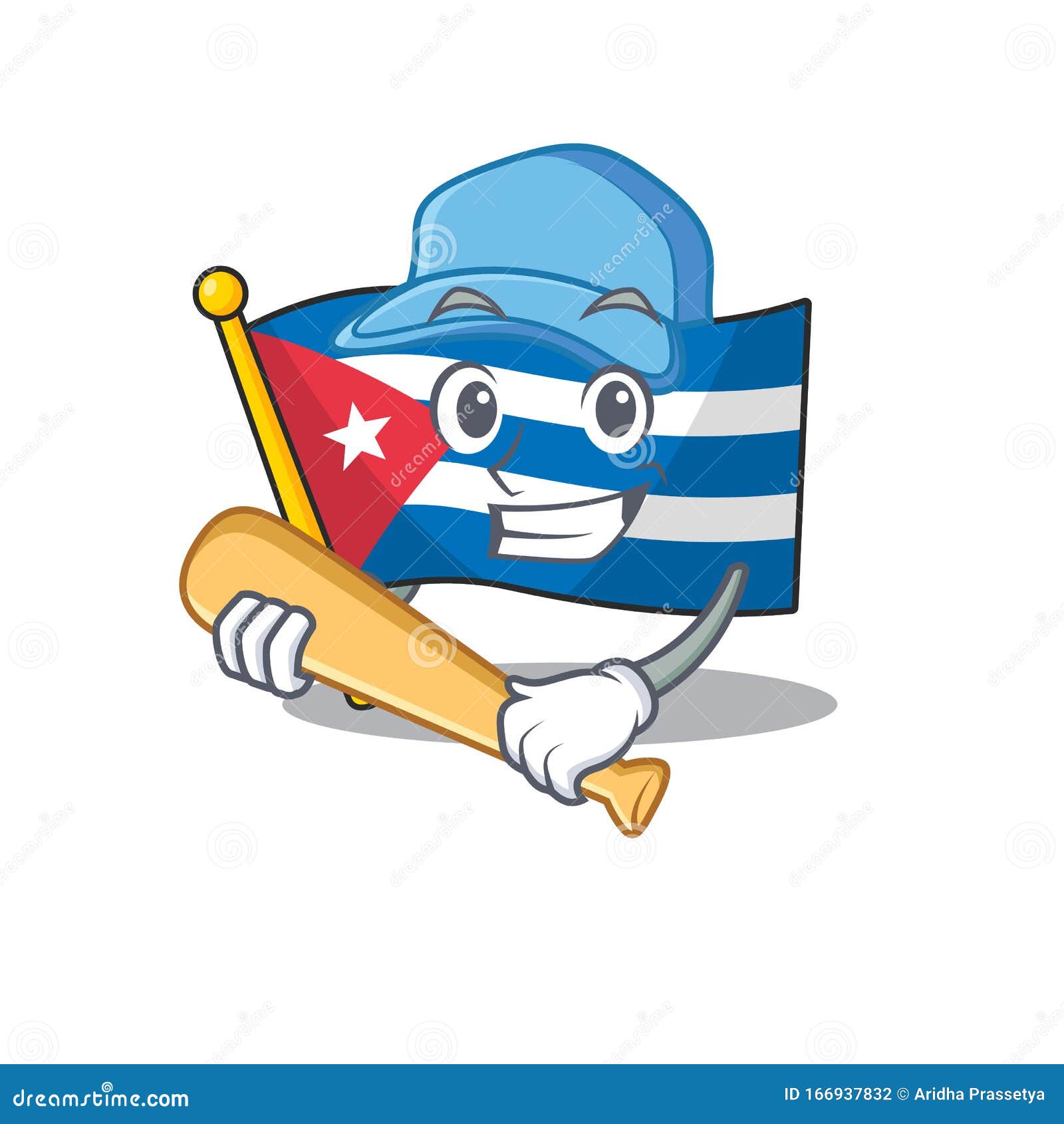 Cool Flag Cuba Scroll Cartoon Character Design with Baseball Stock ...