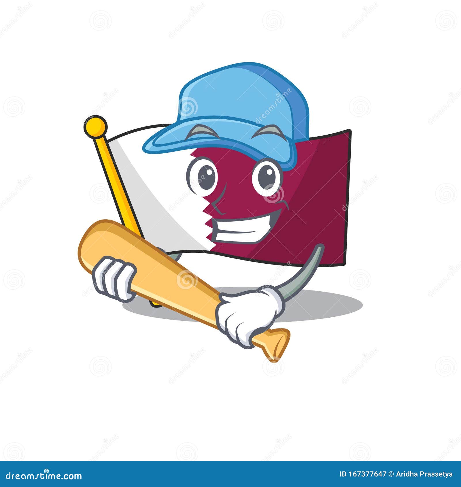 Cool Flag Qatar Scroll Cartoon Character Design with Baseball Stock ...