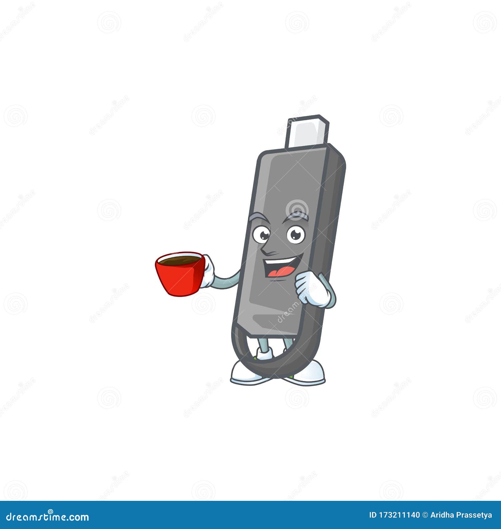 Cool Flashdisk Cartoon Character with a Cup of Coffee Stock Vector ...
