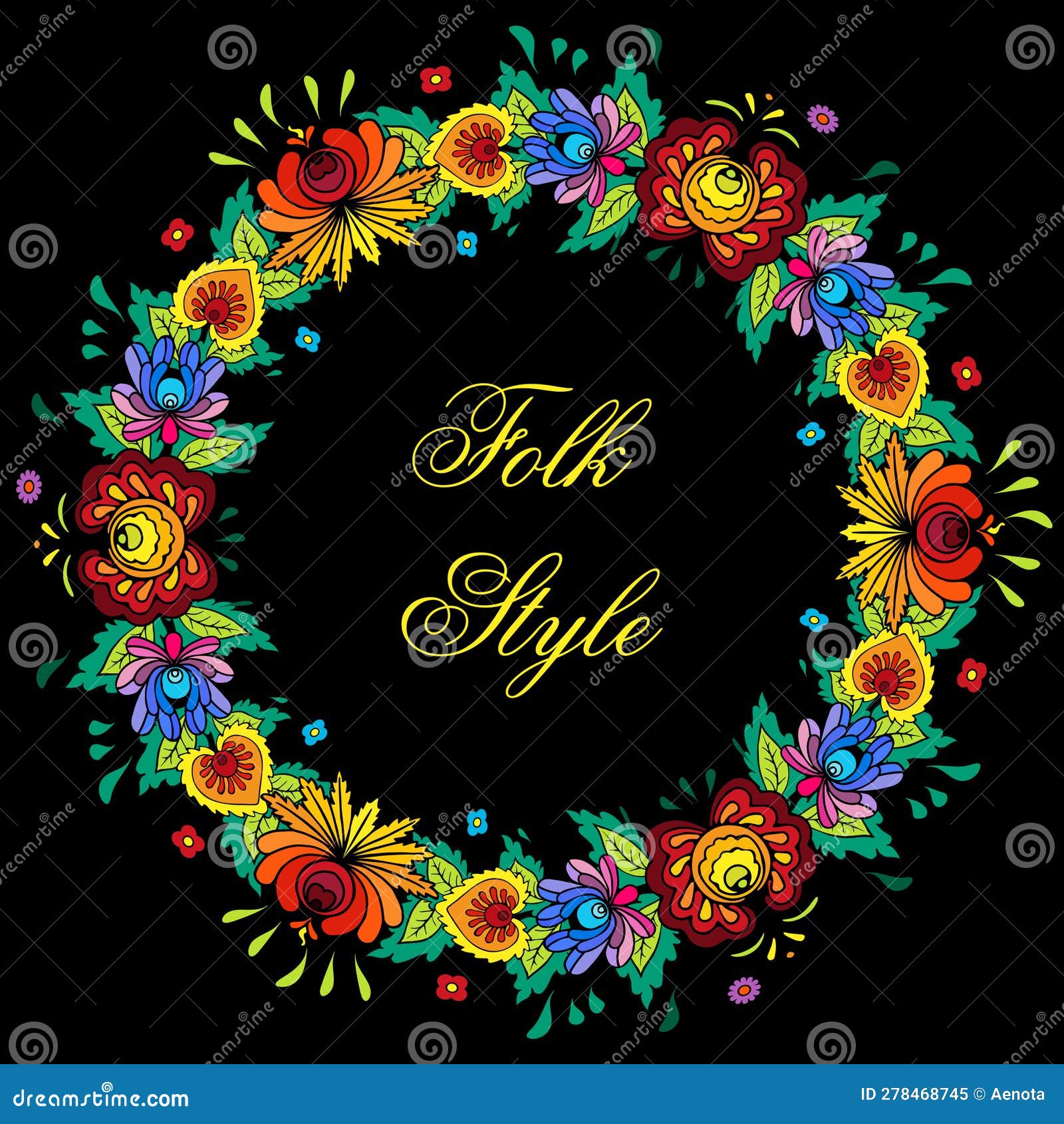 Cool Folklore Floral Garland - Czech Folk Style Flower Frame Stock ...