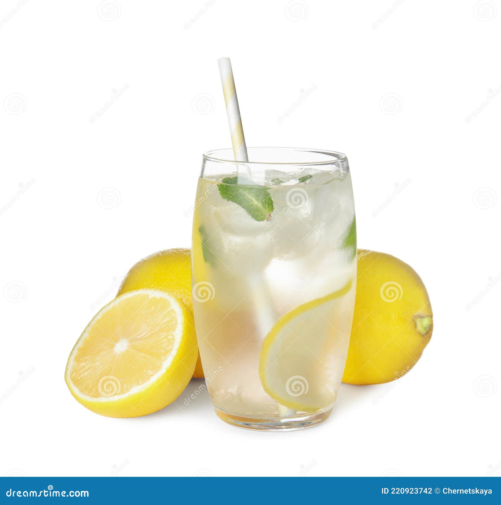 Cool Freshly Made Lemonade and Fruits on White Background Stock Photo ...